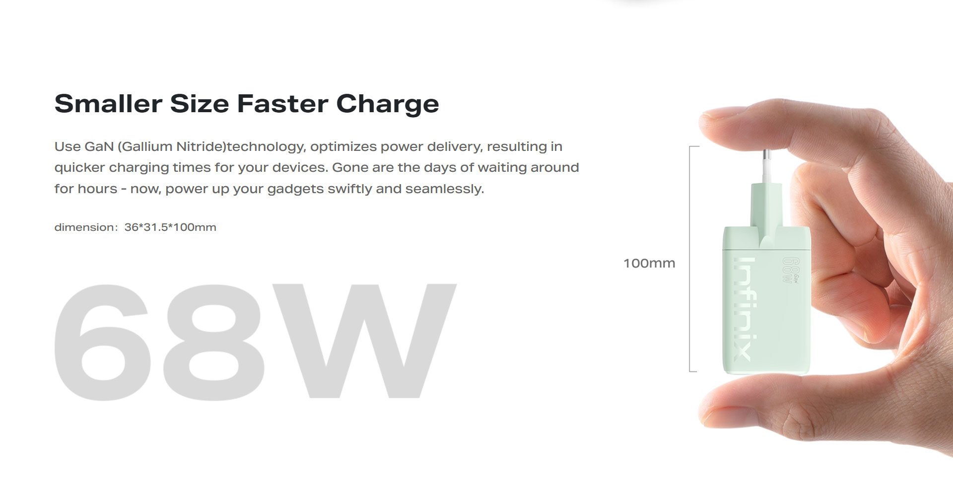 Infinix 68W GAN Fast Charger with Braided Type C Cable